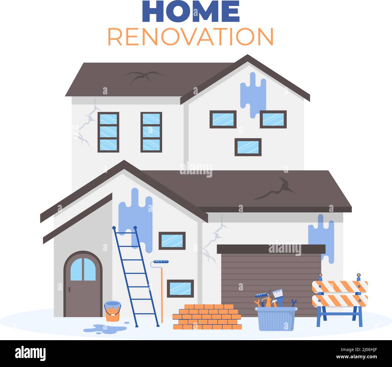 Home Renovation or Repair with Construction Tools, Laying Floor Tiles ...