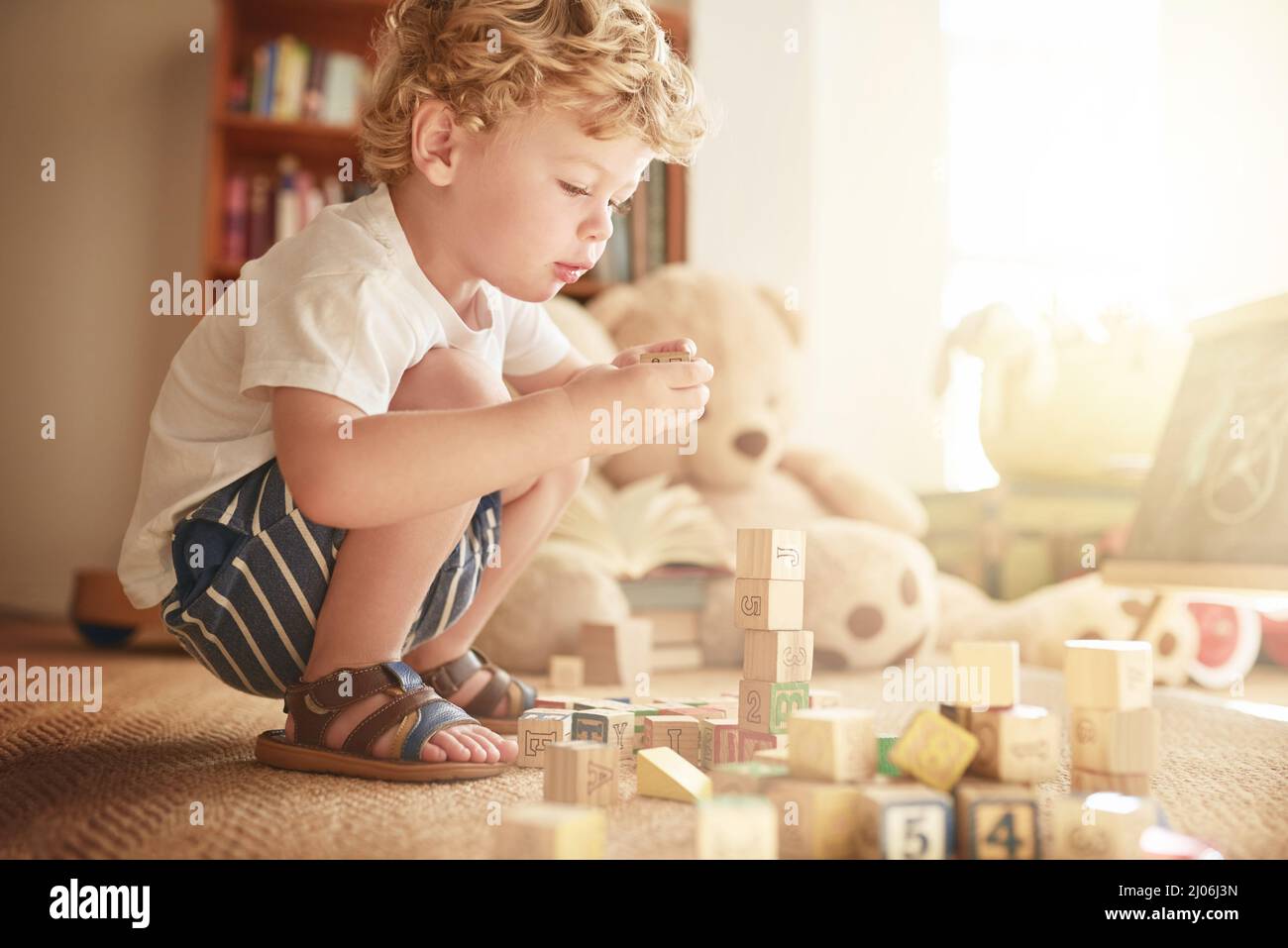 Building his imagination, building his mind. Shot of an adorable little ...