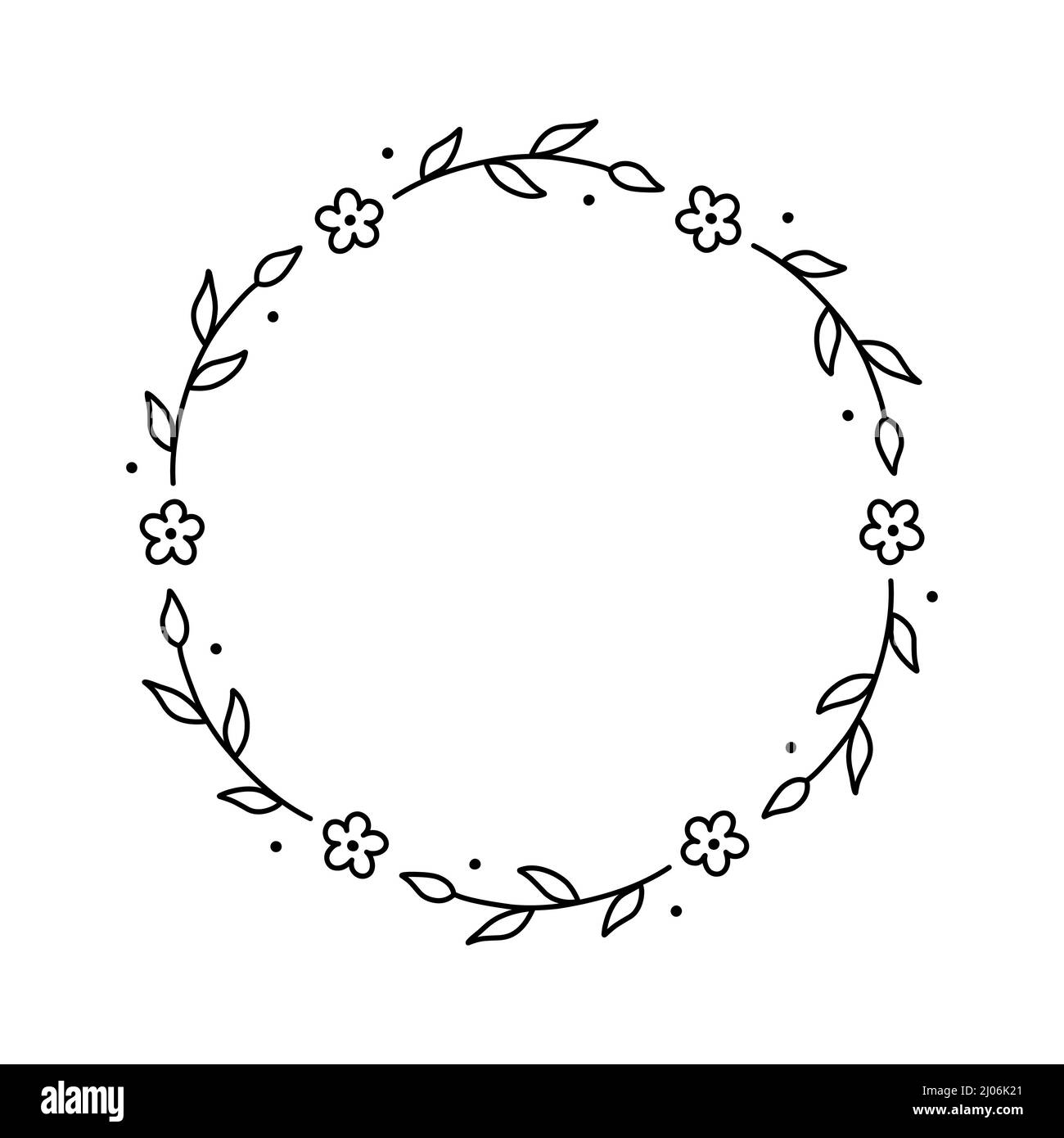 Spring floral wreath isolated on white background. Round frame with ...
