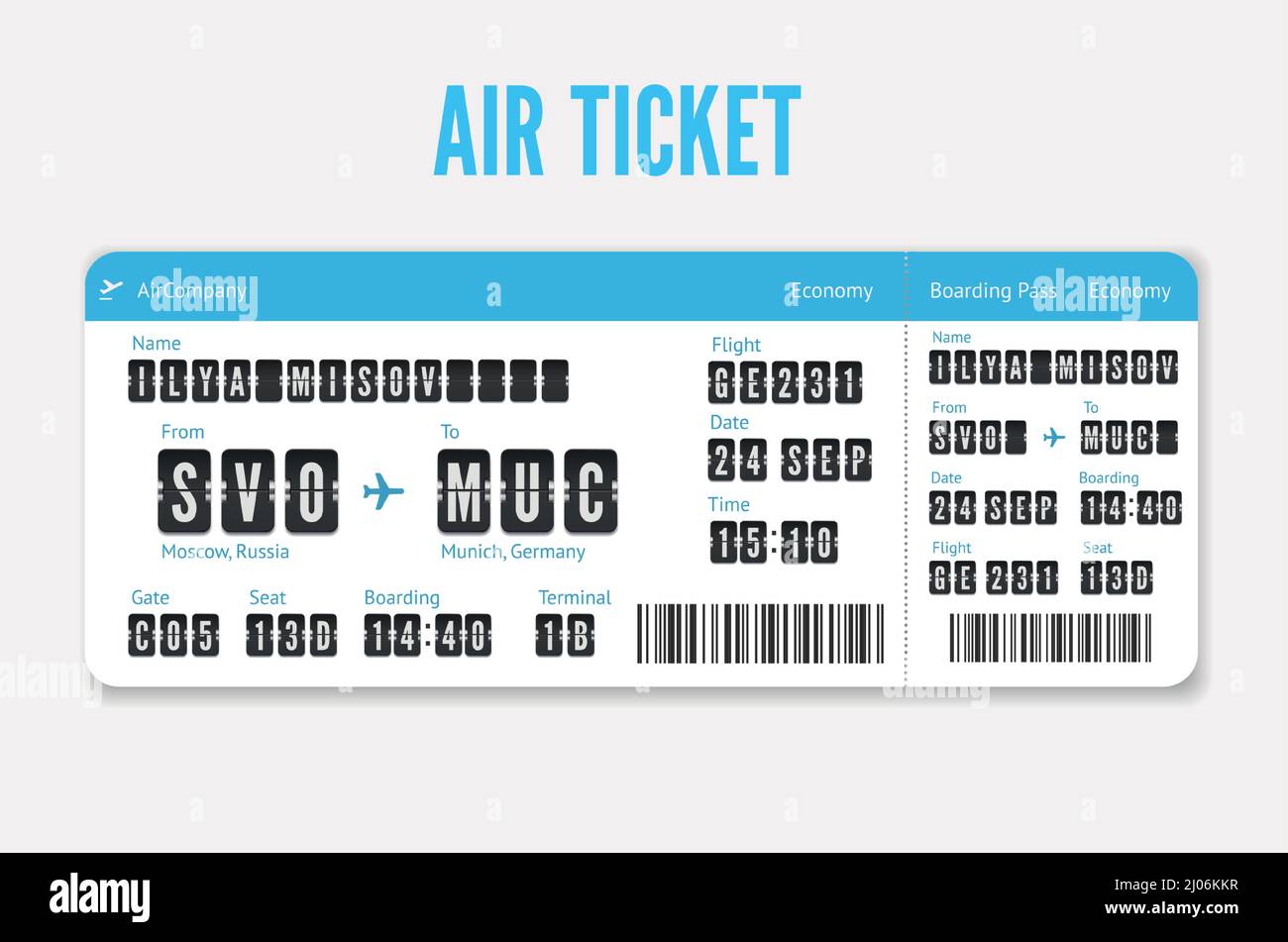 Modern Airline template of boarding pass. Vector illustration of paper ...