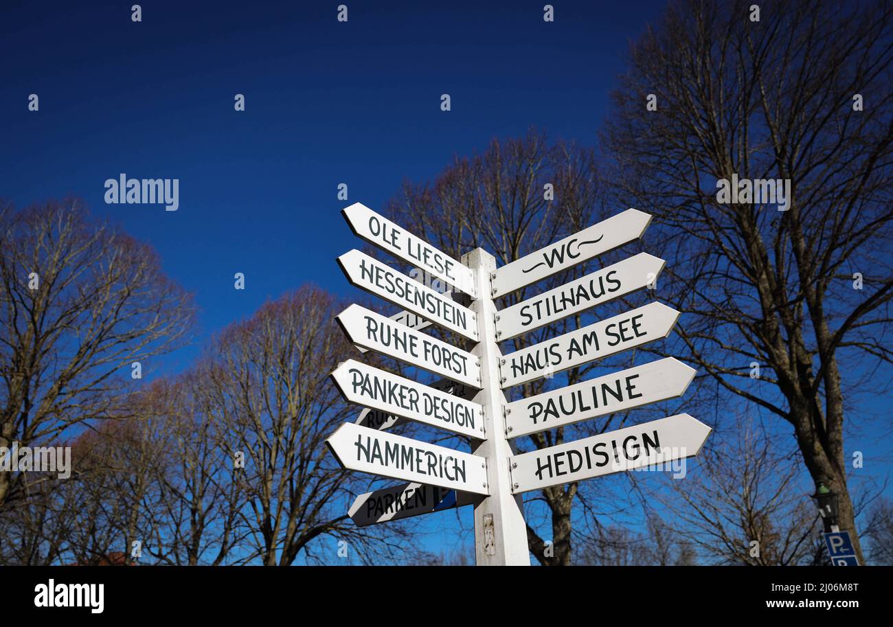 Panker, Germany. 11th Mar, 2022. Signposts can be seen at the "Gut ...
