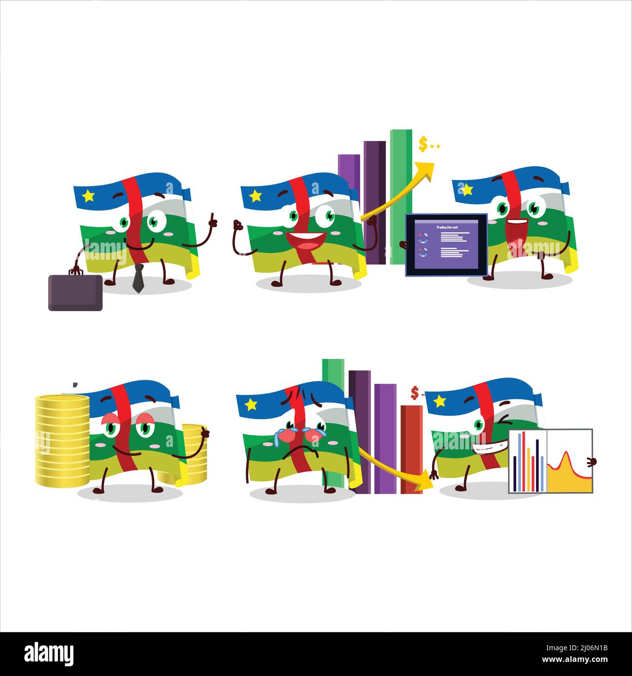 African republic flag character designs as a trader investment mascot ...