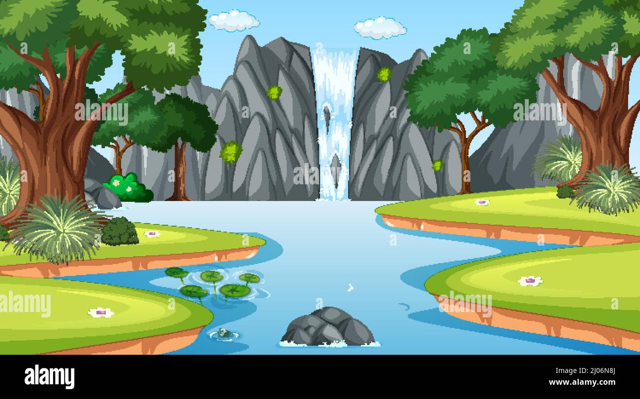 Nature scene with pond and trees illustration Stock Vector Image & Art ...