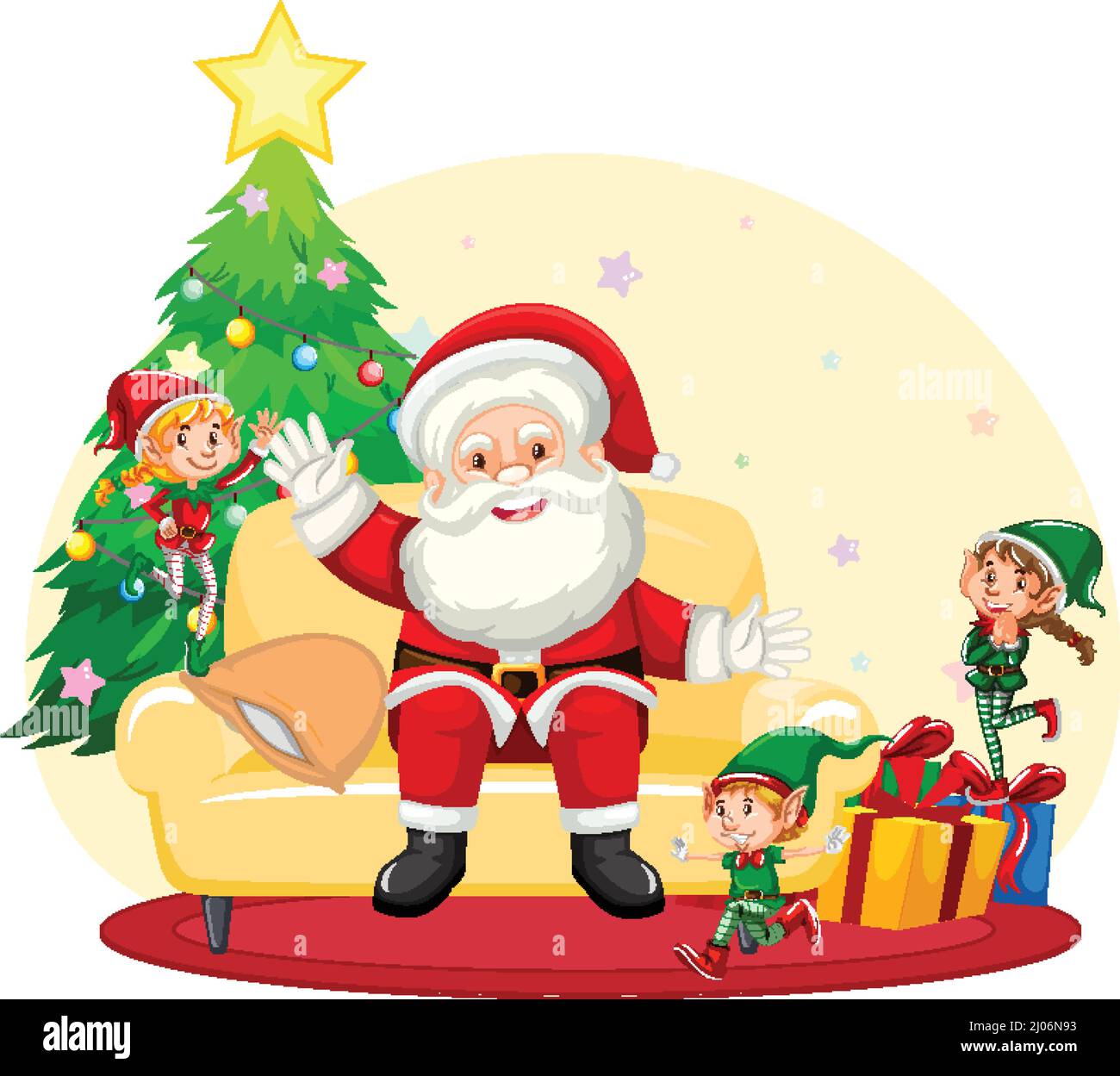Santa Claus celebrating Christmas with elves illustration Stock Vector ...