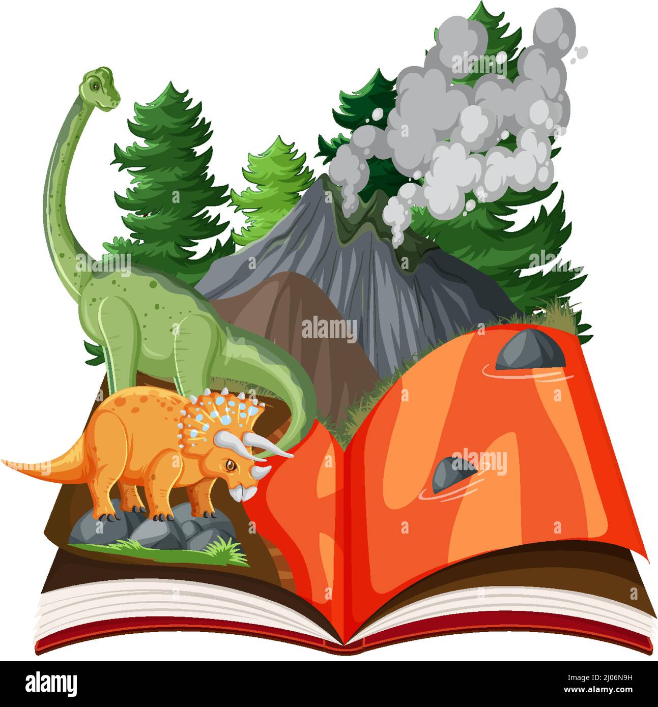 Scene with dinosaurs by volcano illustration Stock Vector Image & Art ...