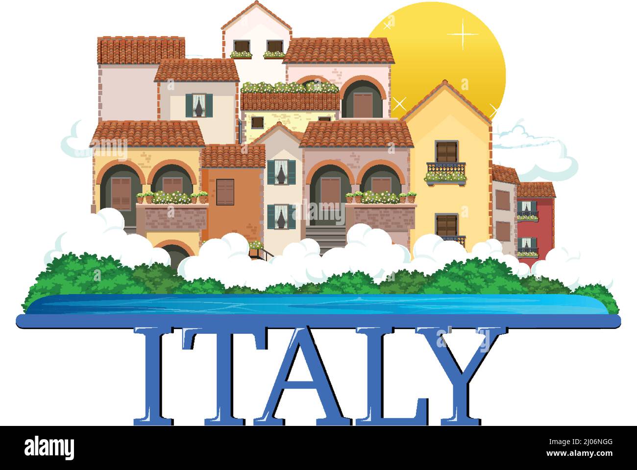 Travel Italy building attraction and landscape icon illustration Stock ...