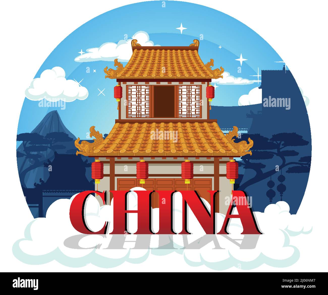 Chinese architecture iconic house building logo illustration Stock ...