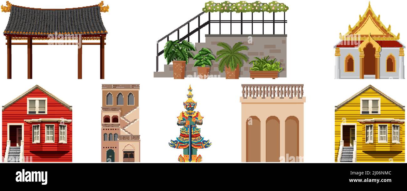 Different designs of buildings on white background illustration Stock ...