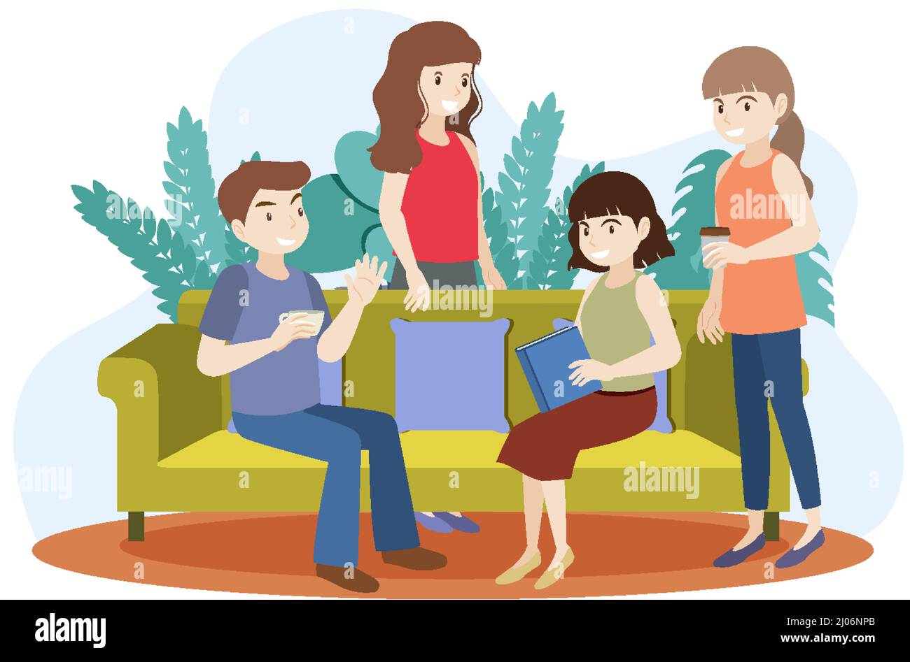 People spending time in the living room illustration Stock Vector Image ...