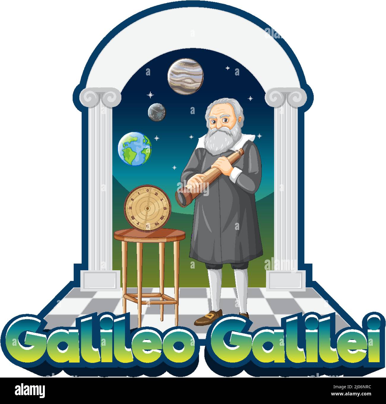 Portrait of Galileo Galilei in cartoon style illustration Stock Vector ...