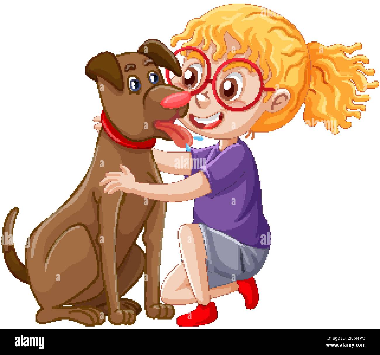 A happy girl sitting on the floor and pets dog illustration Stock ...