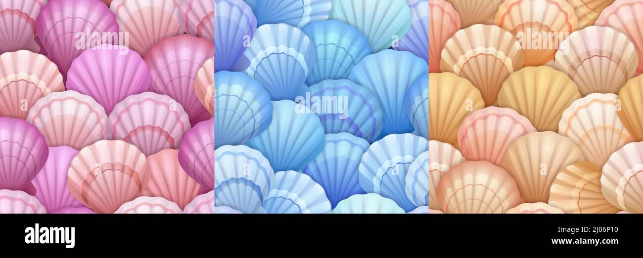Seashell seamless patterns. Abstract beach background with clam shells ...