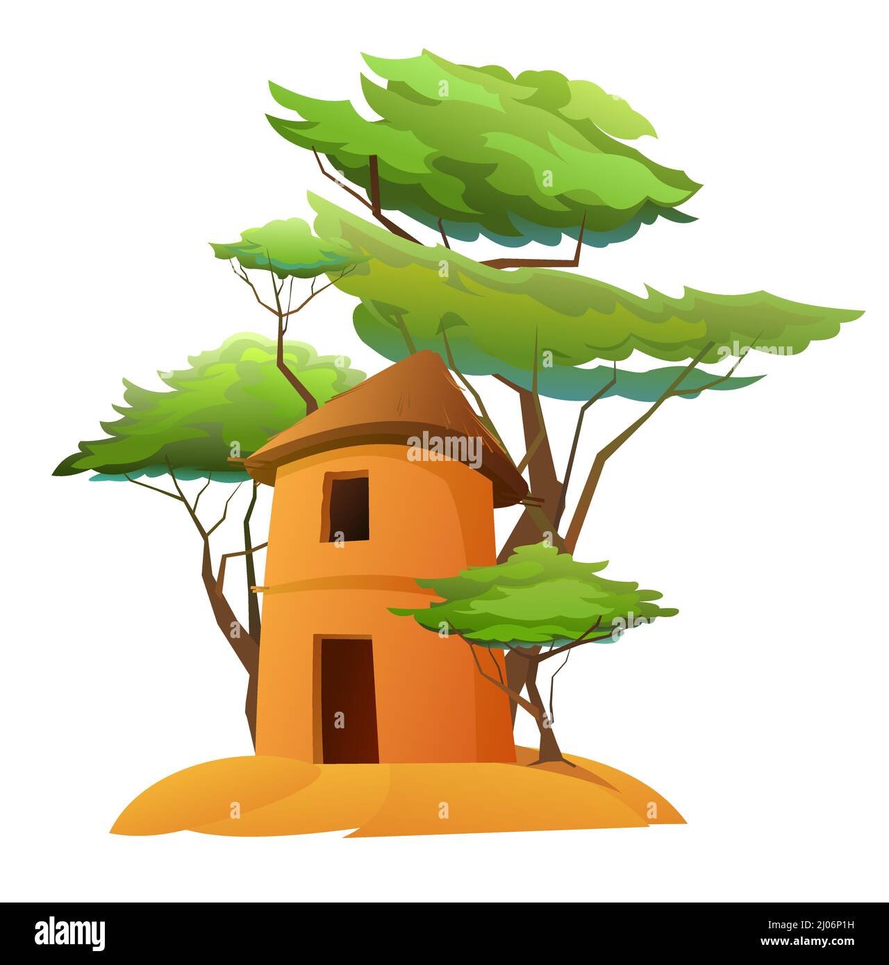 Africa rural houses made of clay and straw. African landscape. Isolated ...