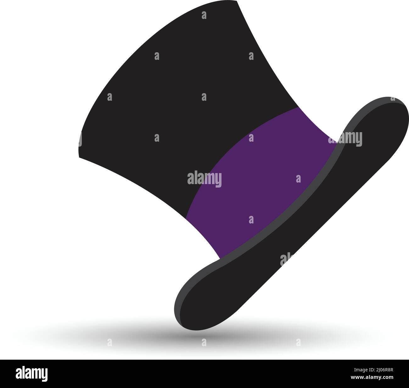 Black top hat with purple ribbon, vector on white background Stock ...