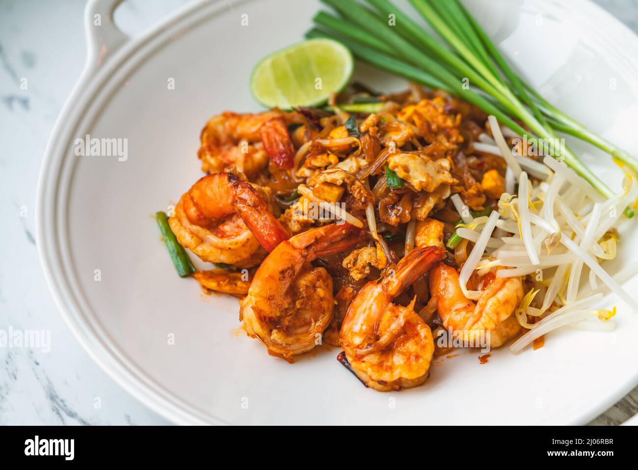 Shrimps Pad Thai or traditional Thai noodle menu, Pad Thai in stylish ...