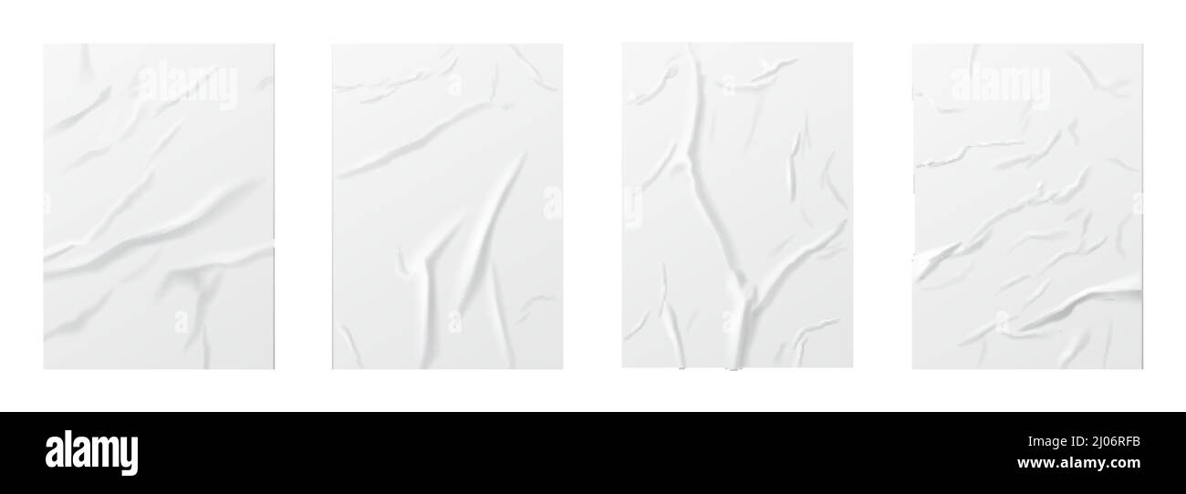 Wet paper set, crumpled wrinkled wrapper vector illustration. 3d ...