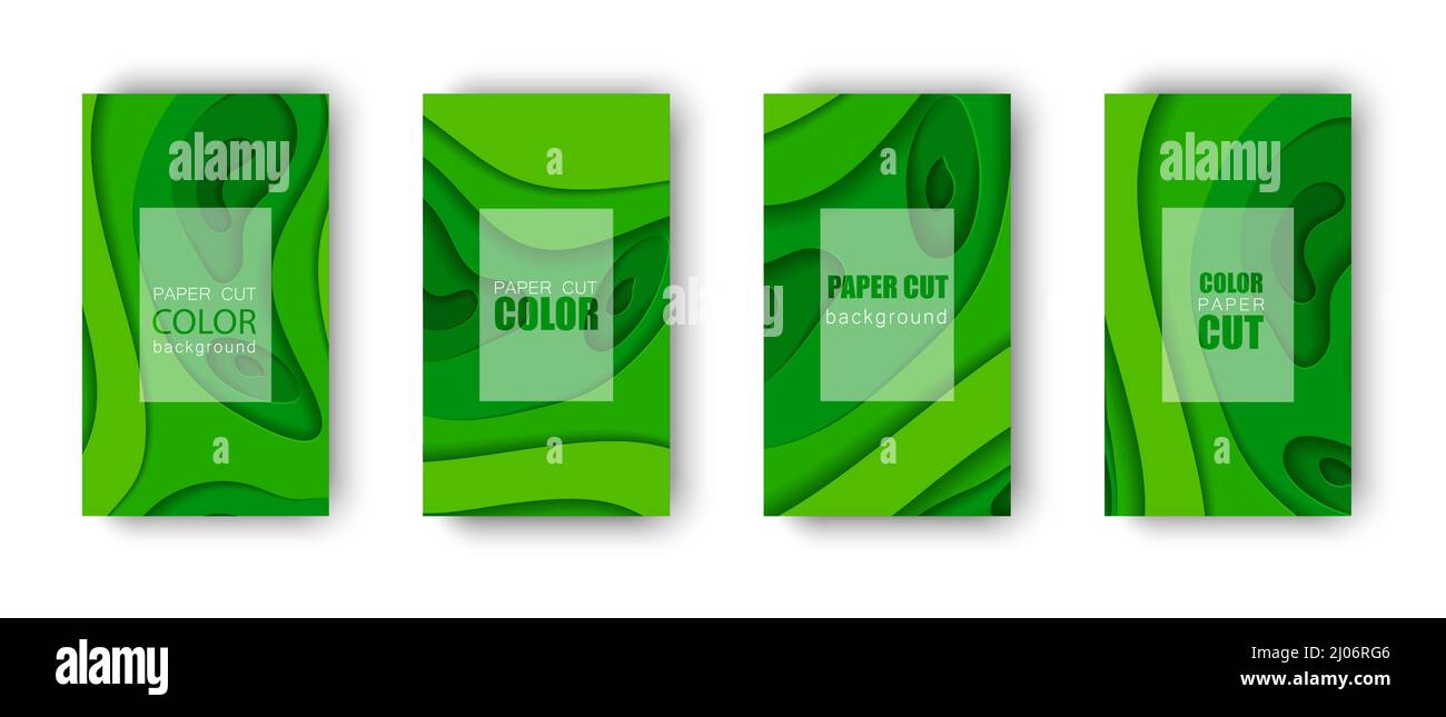 Vector set of abstract cover backgrounds in paper cut style. Paper art ...