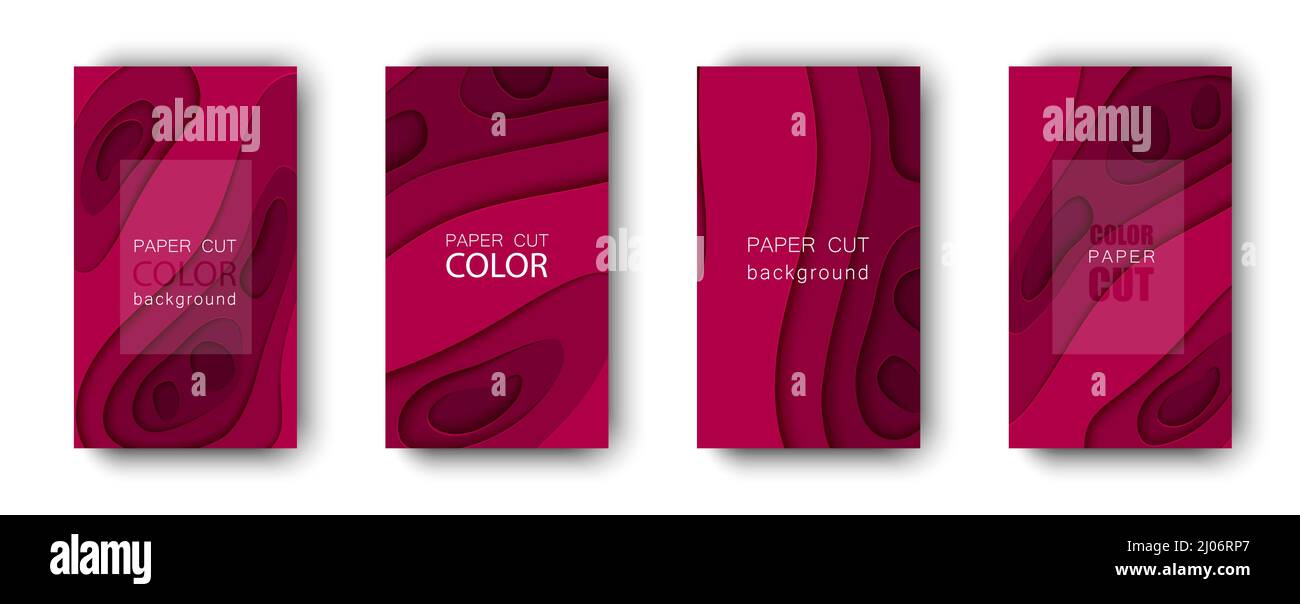 Vector set of abstract cover backgrounds in paper cut style. Paper art ...