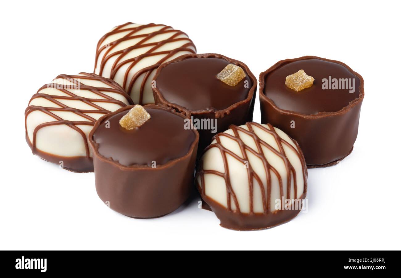 Chocolate sweets on a white background Stock Photo - Alamy