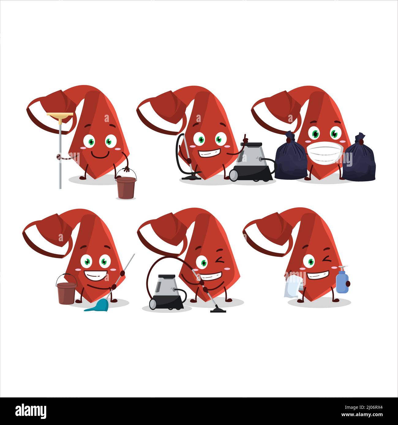 Cleaning service red tie cute cartoon character using mop. Vector ...