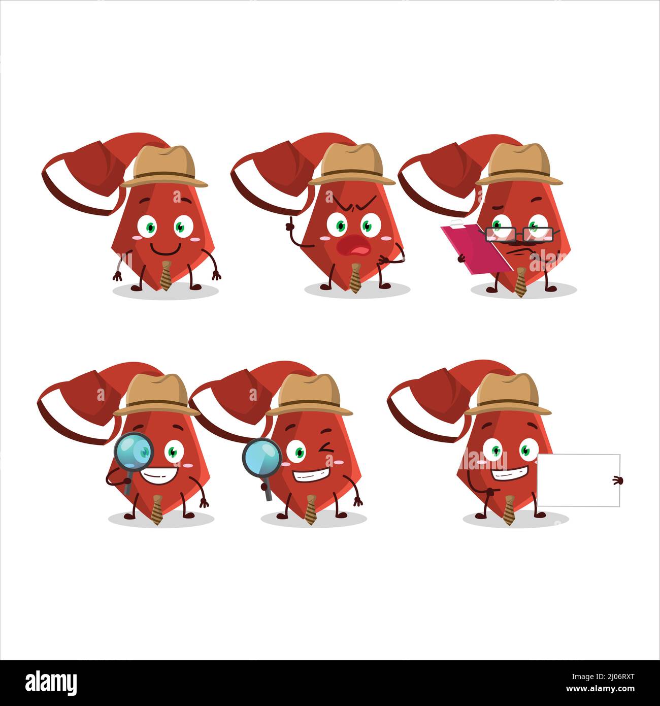 Detective red tie cute cartoon character holding magnifying glass ...
