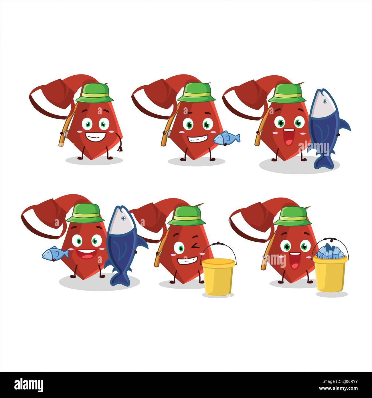 A fisherman red tie cartoon picture catch a big fish. Vector ...
