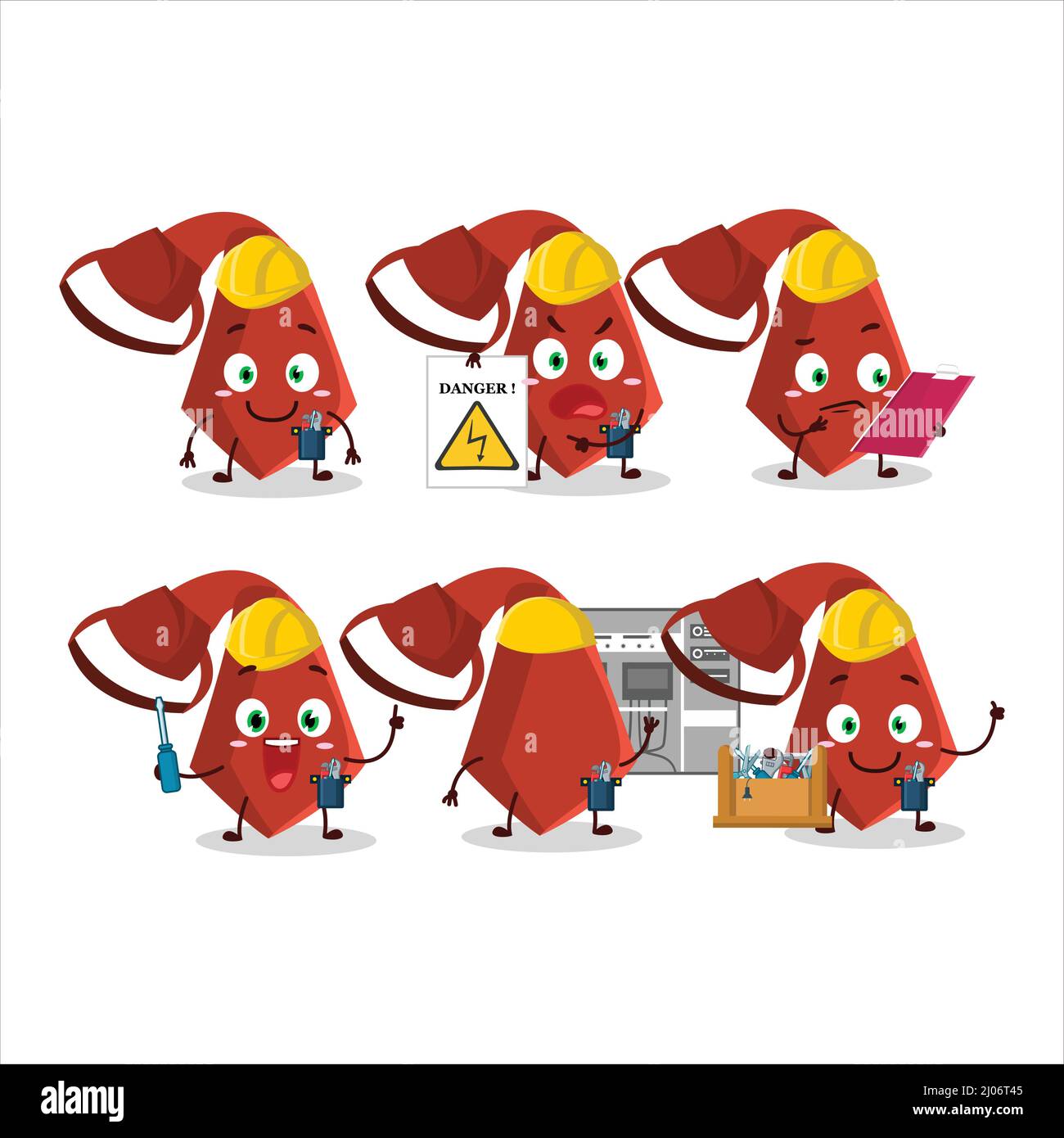 Professional Lineman red tie cartoon character with tools. Vector ...