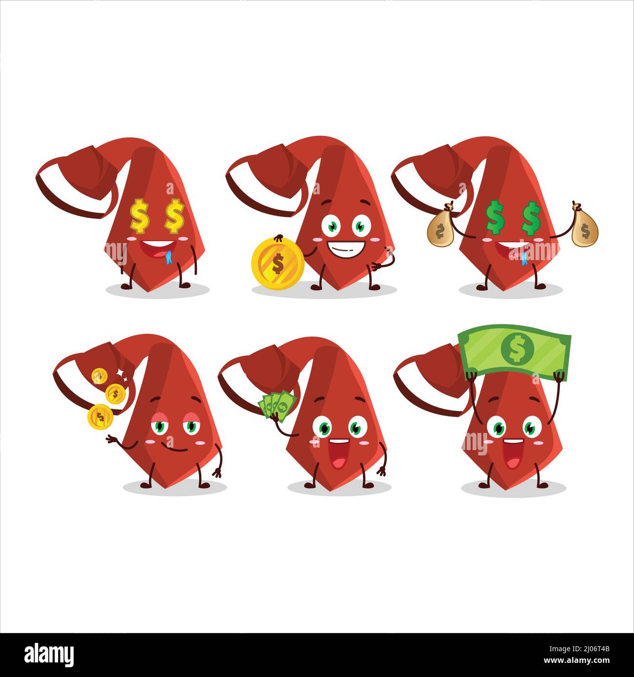 Red tie cartoon character with cute emoticon bring money. Vector ...