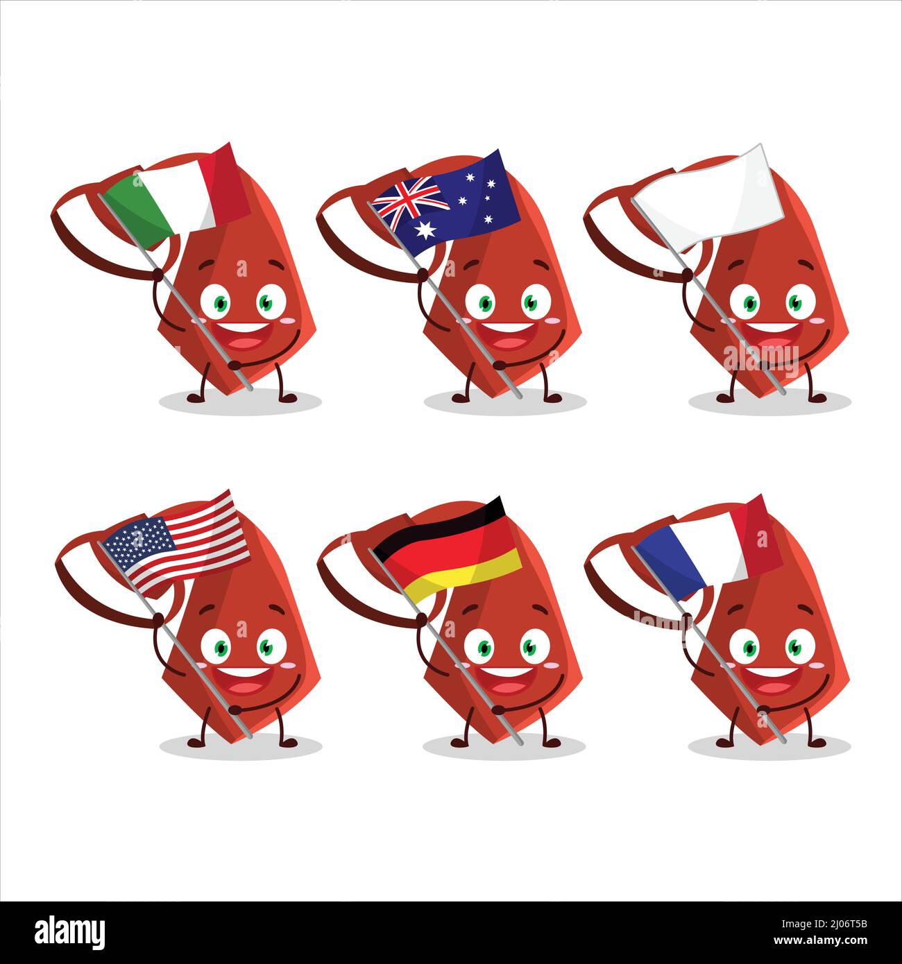 Red Tie Cartoon Character Bring The Flags Of Various Countries Vector