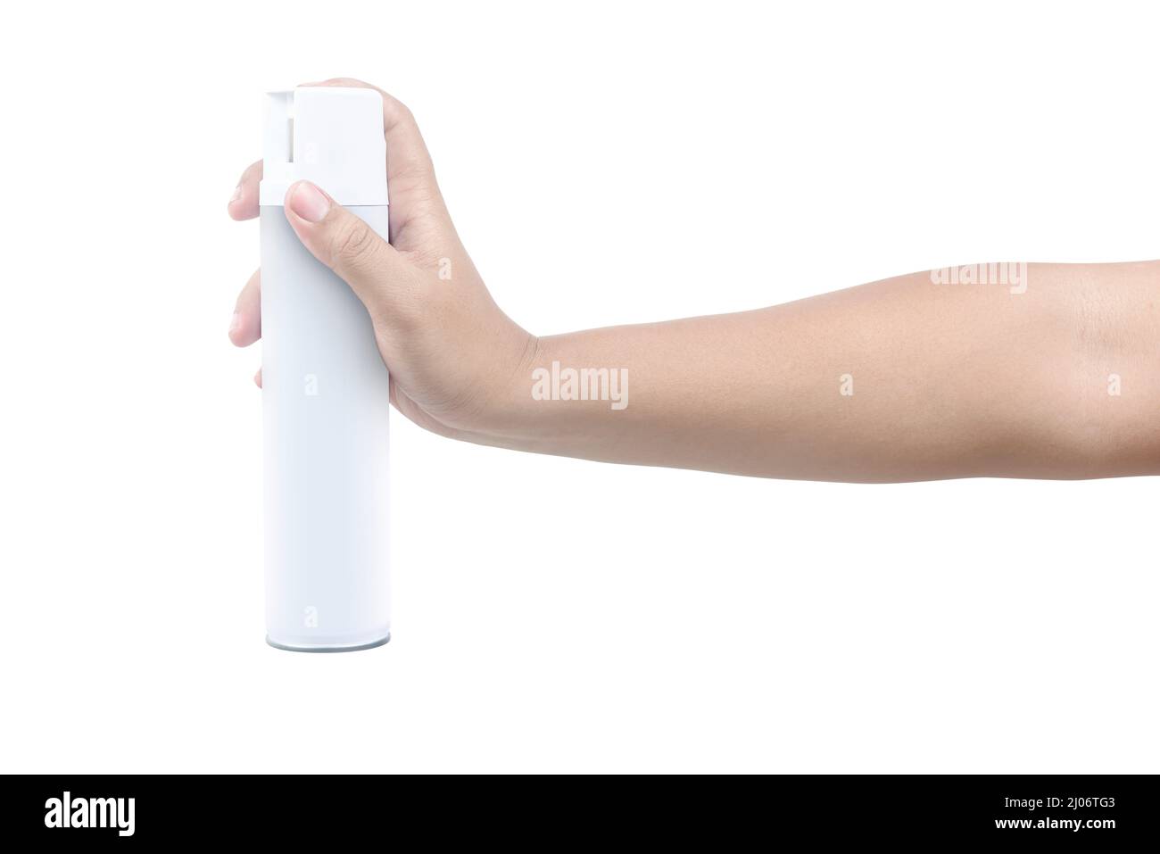 Male hands holding spray bottle isolated over white background Stock ...