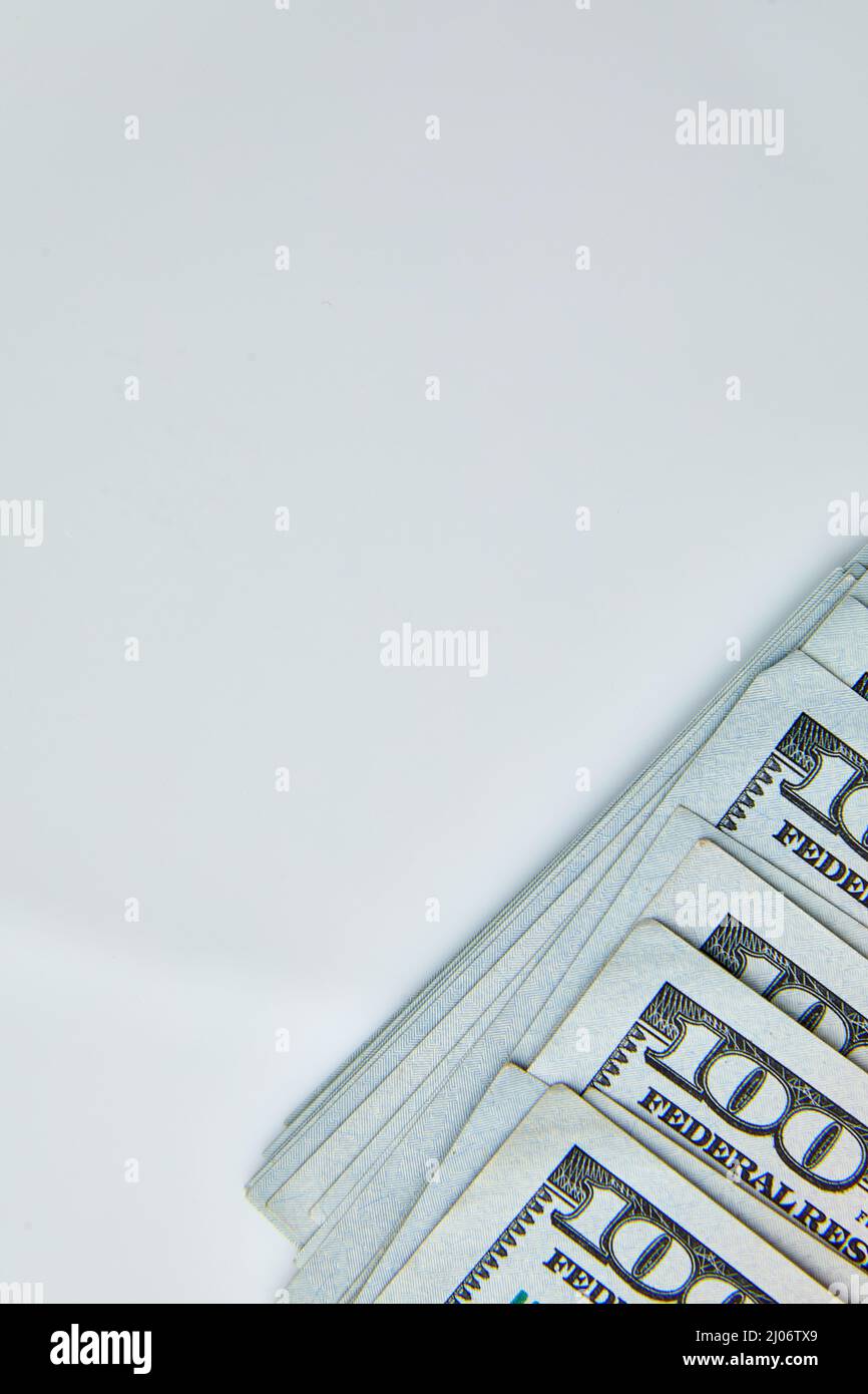 Flat lay Closeup on the bills for a US hundred dollar banknote ...