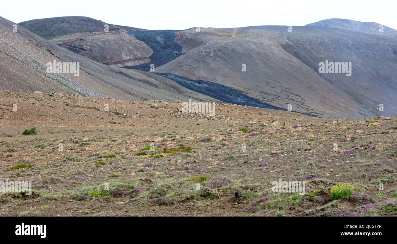 Closeup of the new lavafield of the volcano eruption at Fagradalsfjall ...
