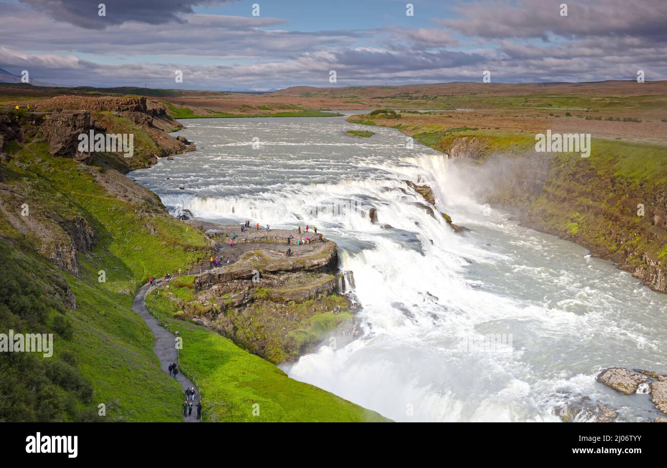 Gullfoss, Iceland on July 27, 2021: The mighty Gullfoss waterfall, it ...
