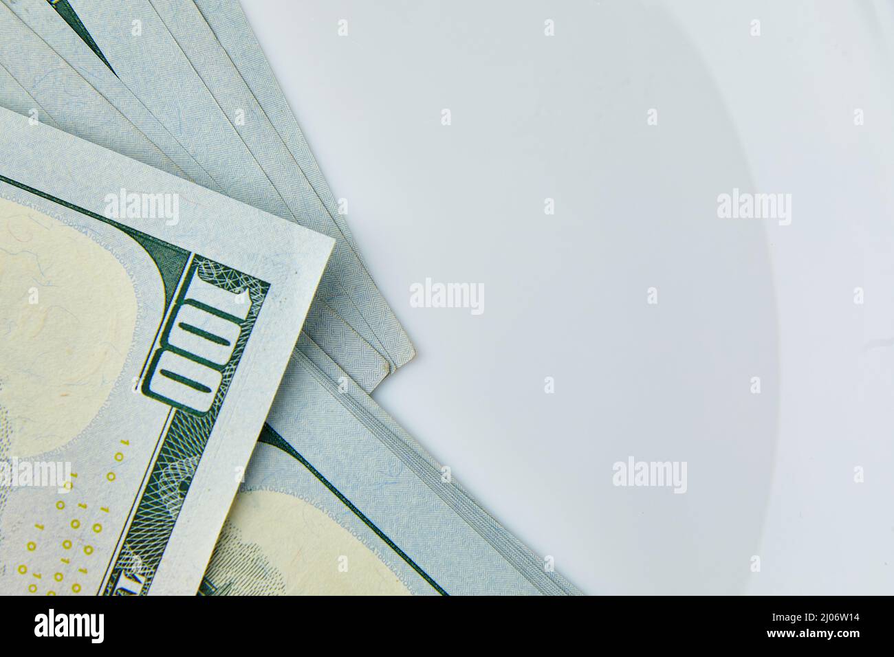 Flat lay Closeup on the bills for a US hundred dollar banknote ...