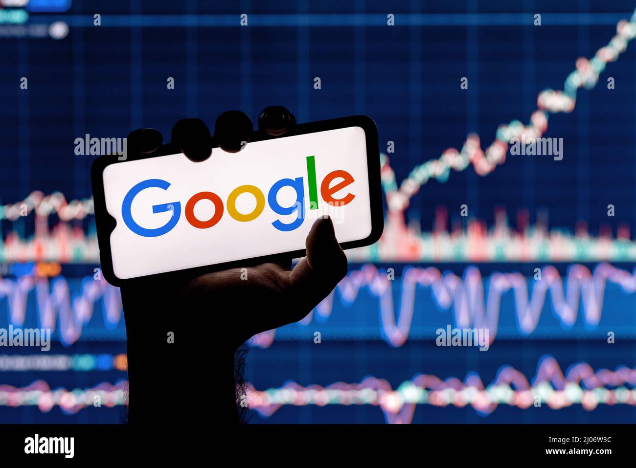 A smartphone with the Google technology company logo in hand. Google ...