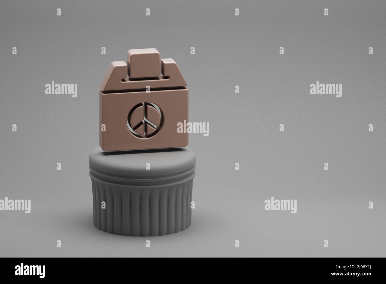 Peace vote box symbol on a beton column ceramic background. 3d ...