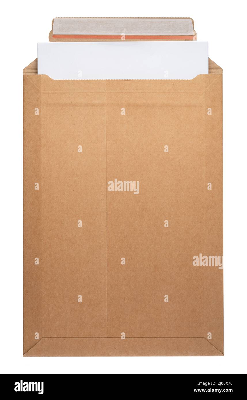 Brown envelope front and back isolated on white background. Letter top ...