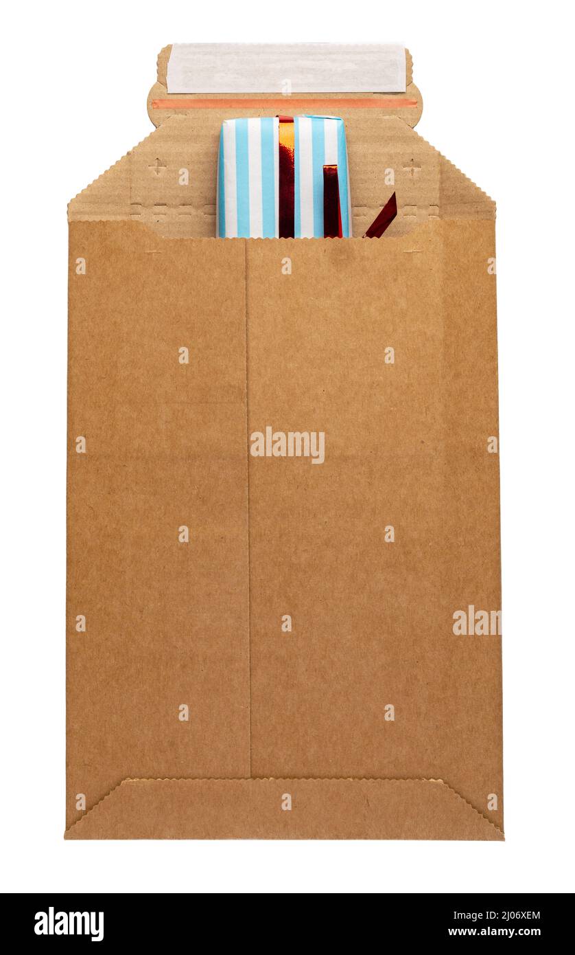 Brown envelope front and back isolated on white background. Letter top ...