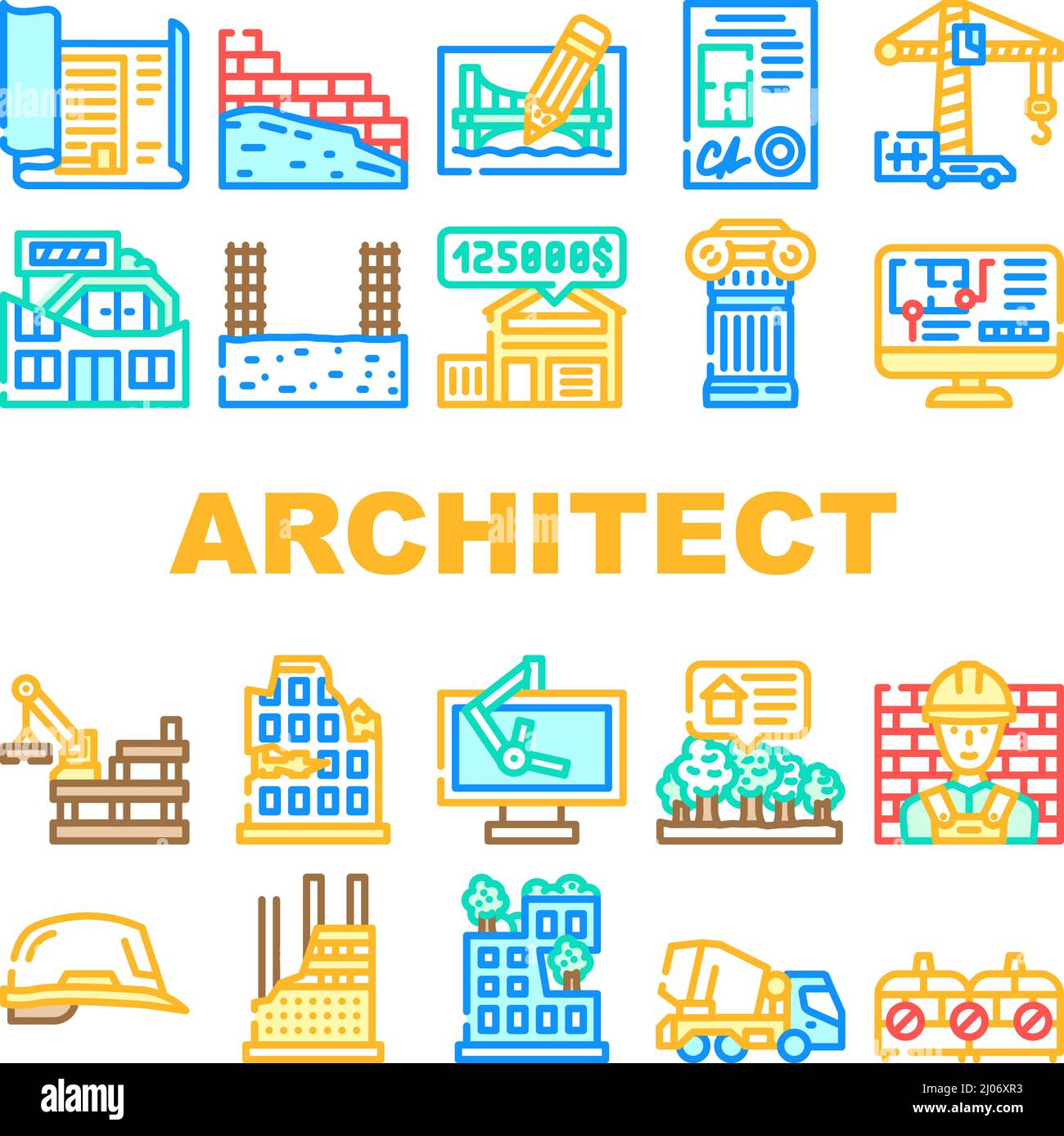 Architect Professional Occupation Icons Set Vector Stock Vector Image ...