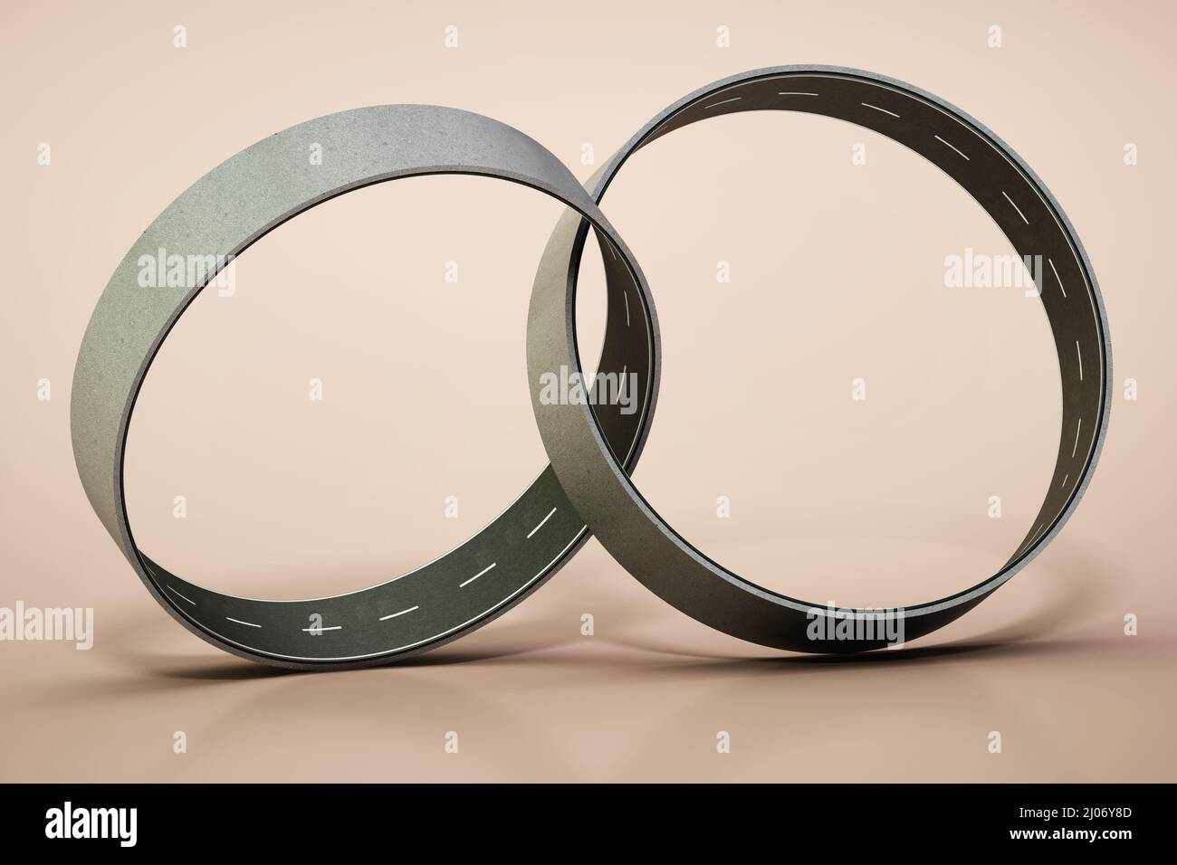 Circle shaped roads attached to each other. 3D illustration Stock Photo ...