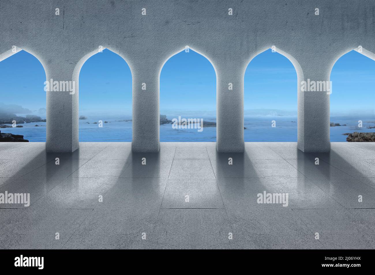 Mosque door with ocean view background Stock Photo - Alamy