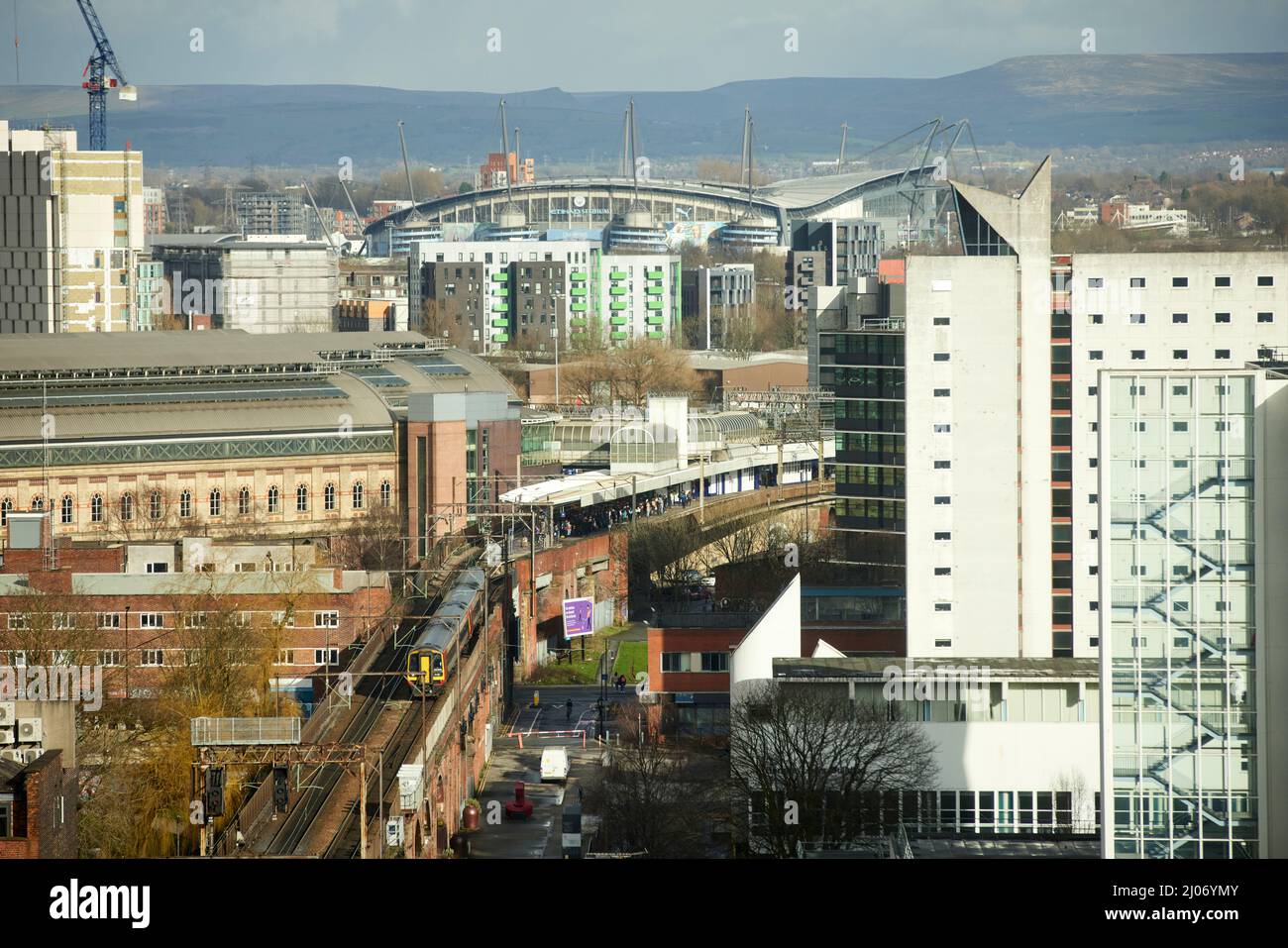 Trains at Manchester Piccadilly platforms 13 14, with Manchester City ...