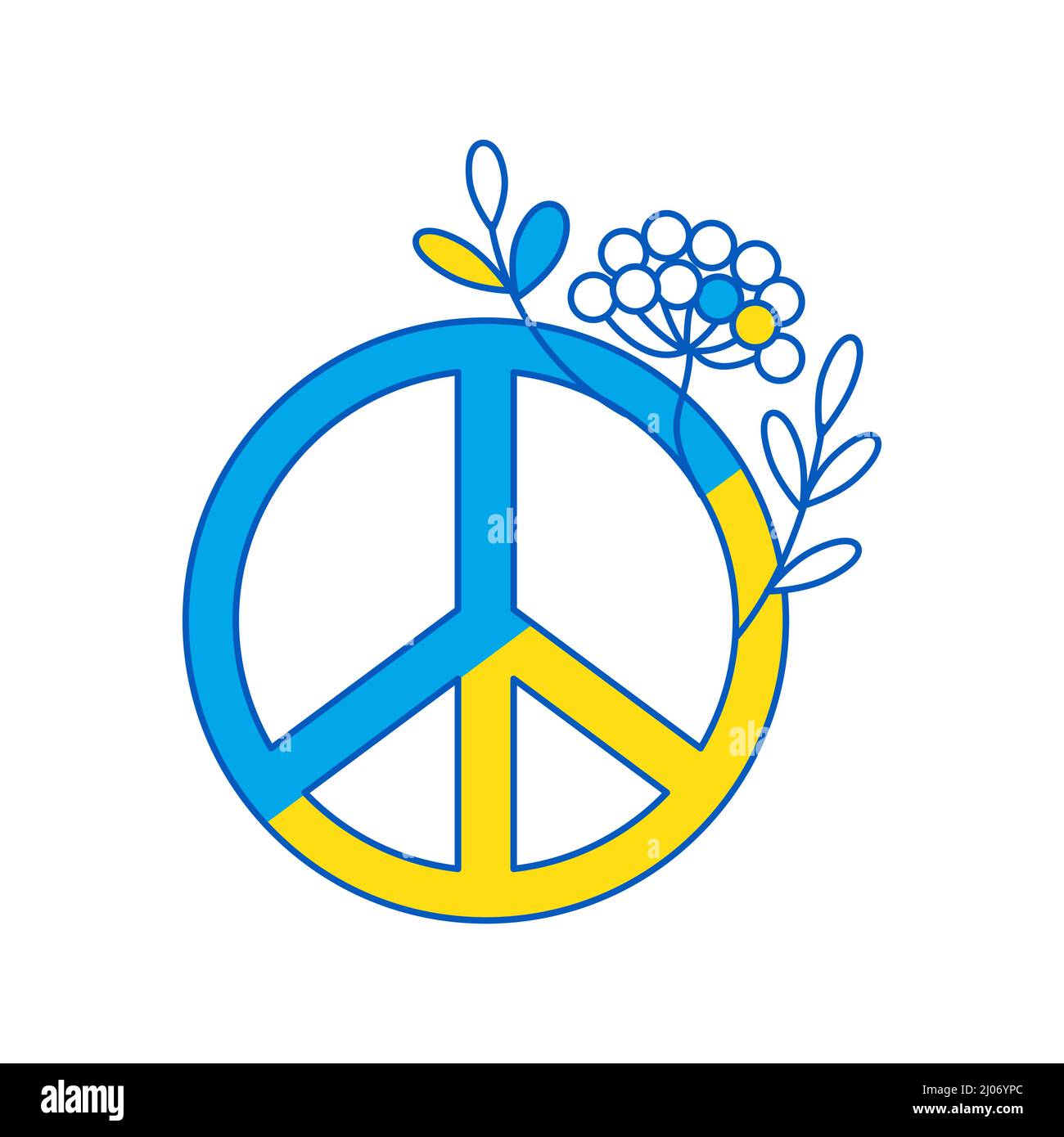 Vector illustration of blue yellow peace symbol on white background ...