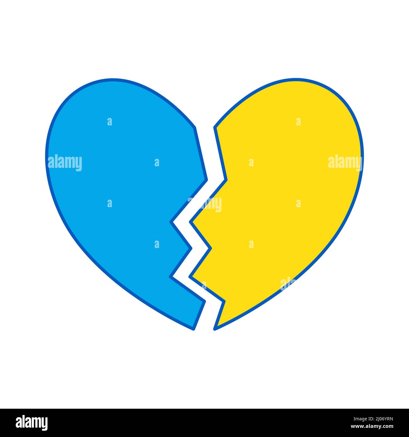 Vector illustration of cartoon yellow blue heart on white background ...