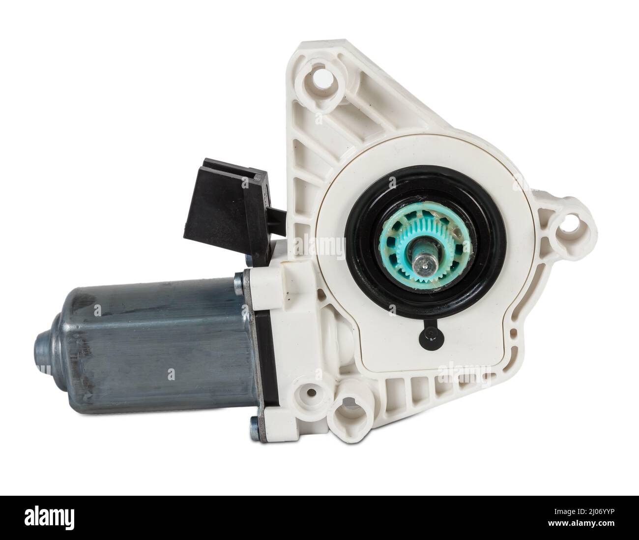 Electric window mechanism motor for a car on a white isolated ...