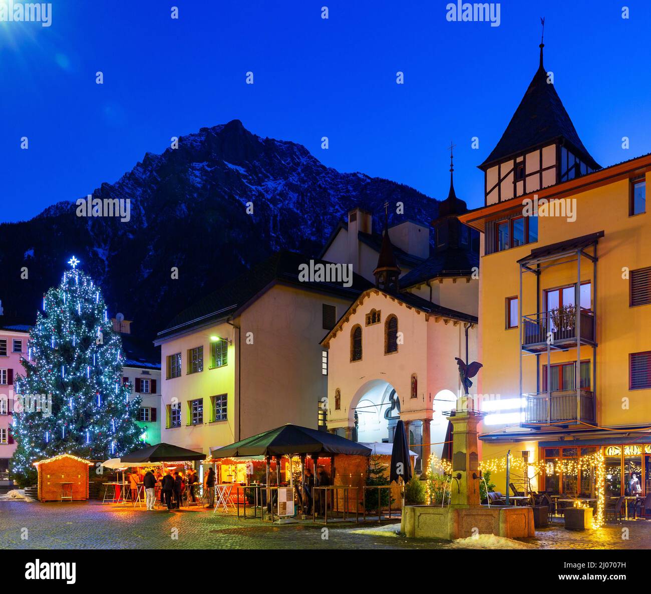 Evening landscape of Christmas city streets in Brig Stock Photo - Alamy