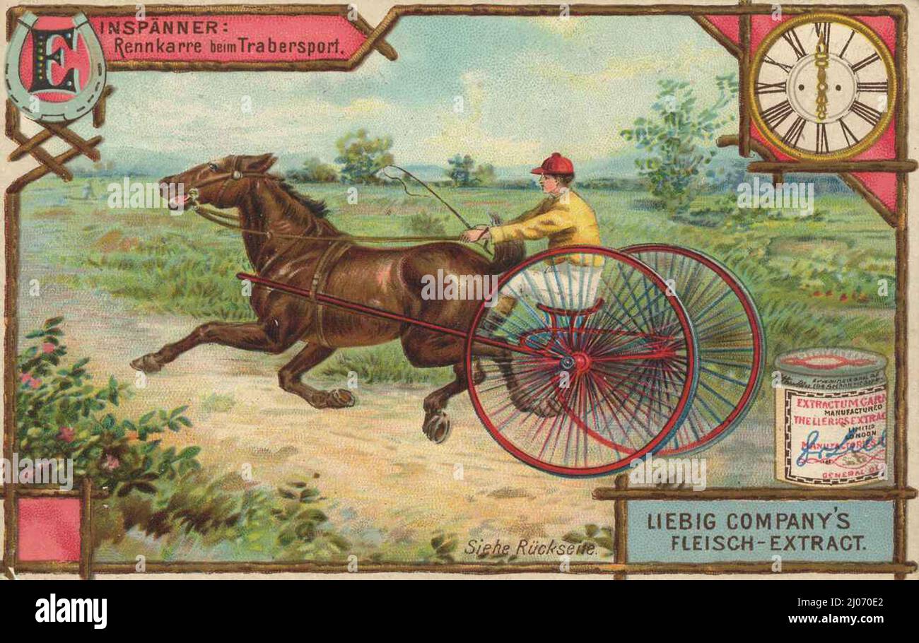 Serie Kutschen und Gespanne, Einspänner, Rennkarre beim Trabrennen ...