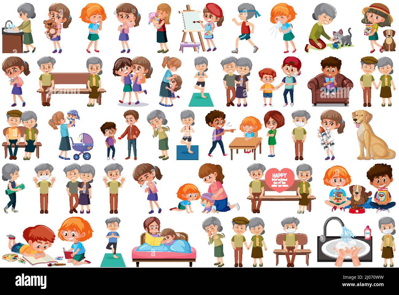Set of different activities people in cartoon style illustration Stock ...