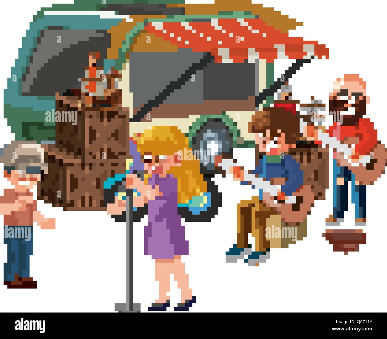 People busking performance on white background illustration Stock ...