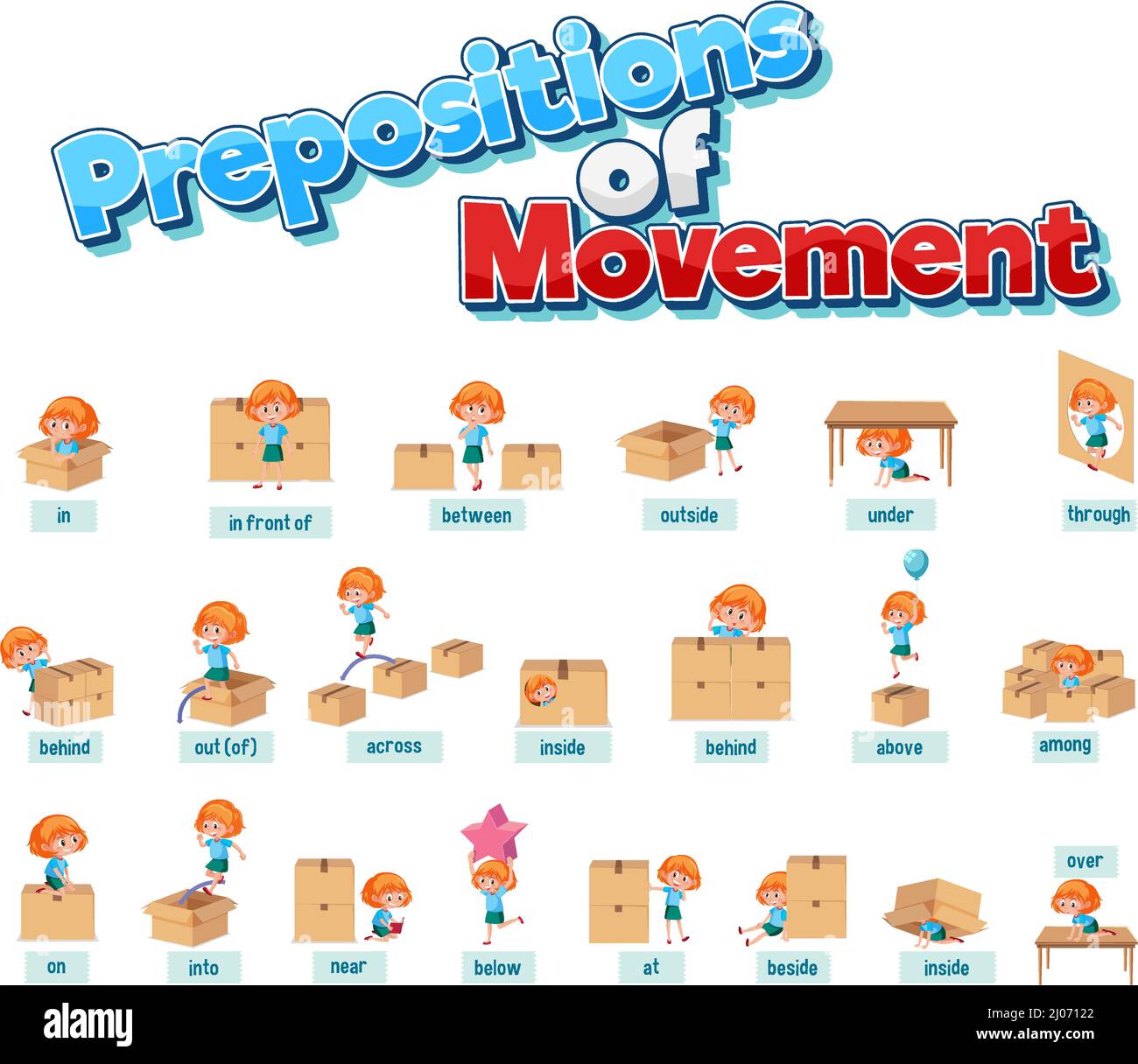 Prepositions of movement set illustration Stock Vector Image & Art - Alamy